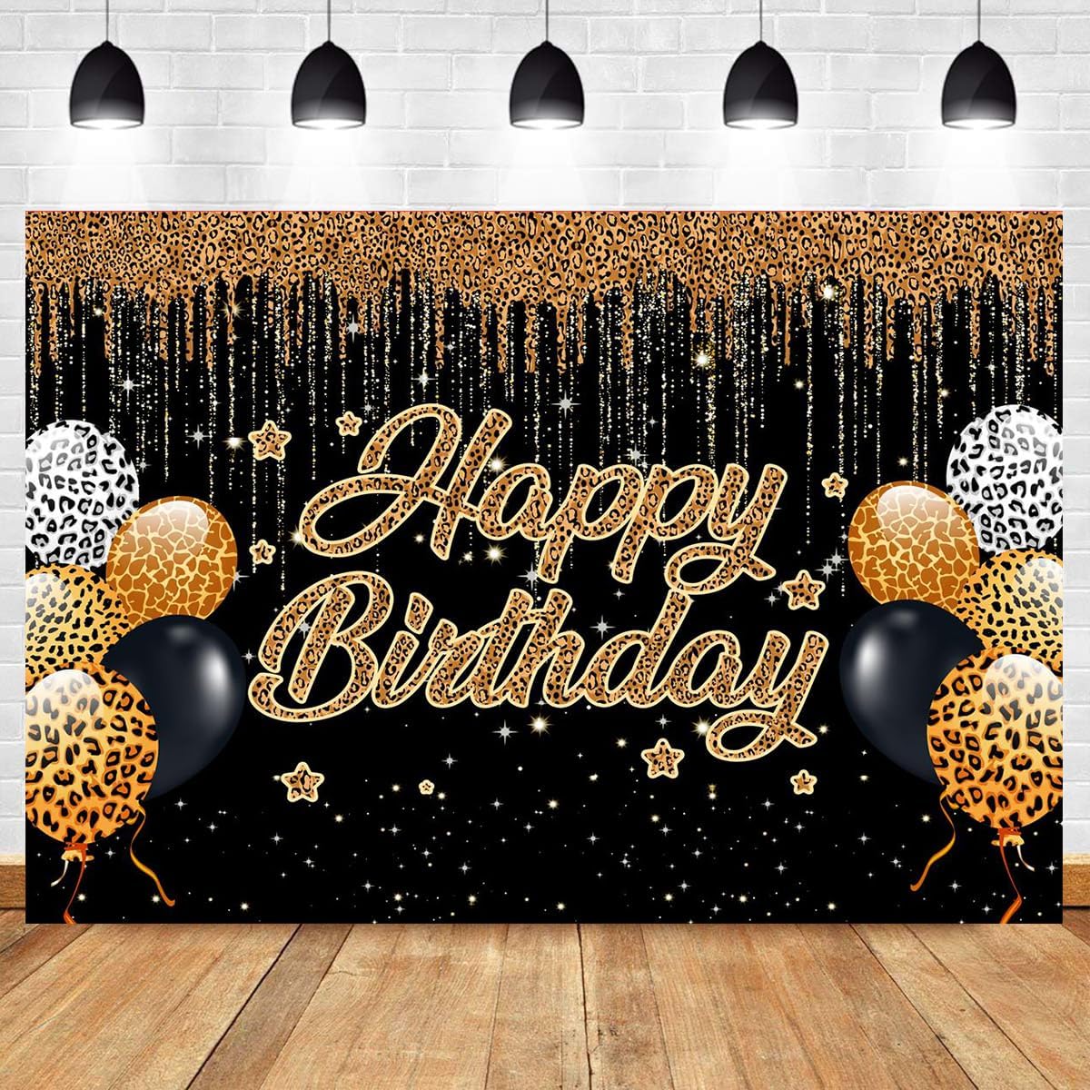 Amazon.com : CapiSco Leopard Happy Birthday Backdrop for Glitter Black ...
