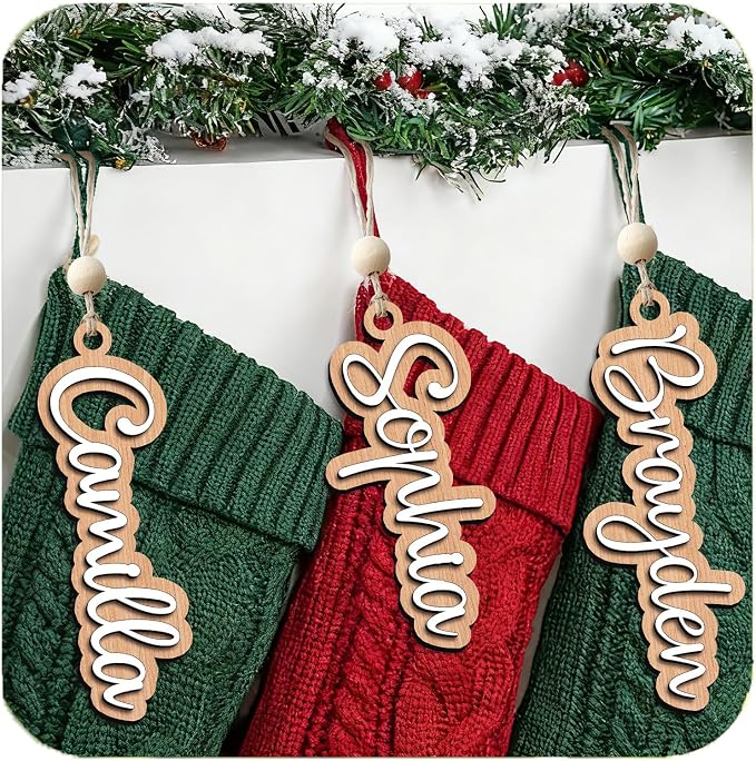 Amazon.com: Christmas Stocking Name Tags Personalized Wooden Handing ...