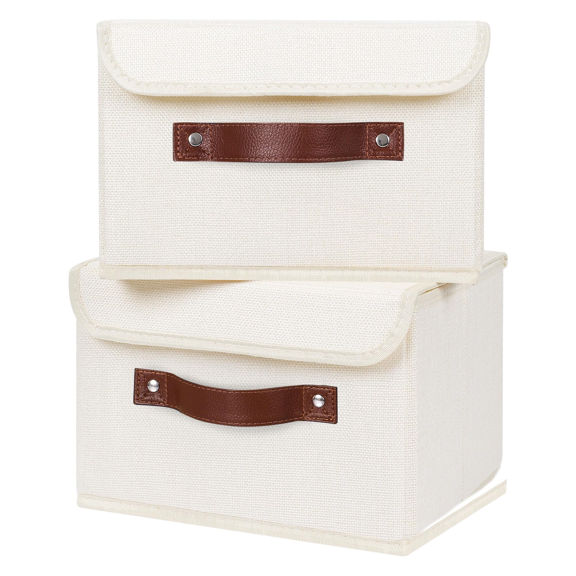 Amazon.com - ANMINY 2PCS Storage Bins with Lid PU Leather Handles ...