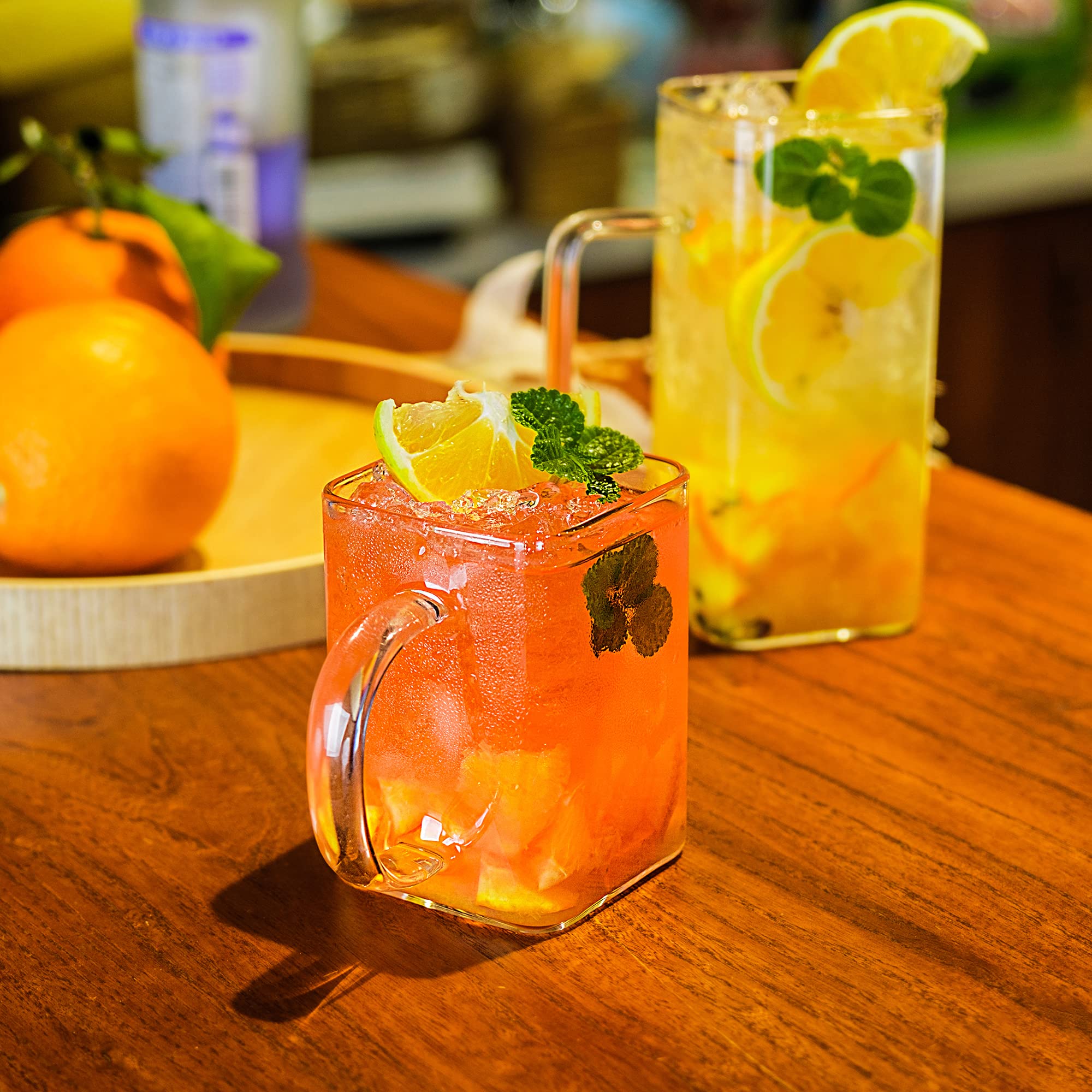 Snapklik.com : Thin Square Drinking Glass 8oz,Set Of 4 Highball Glasses