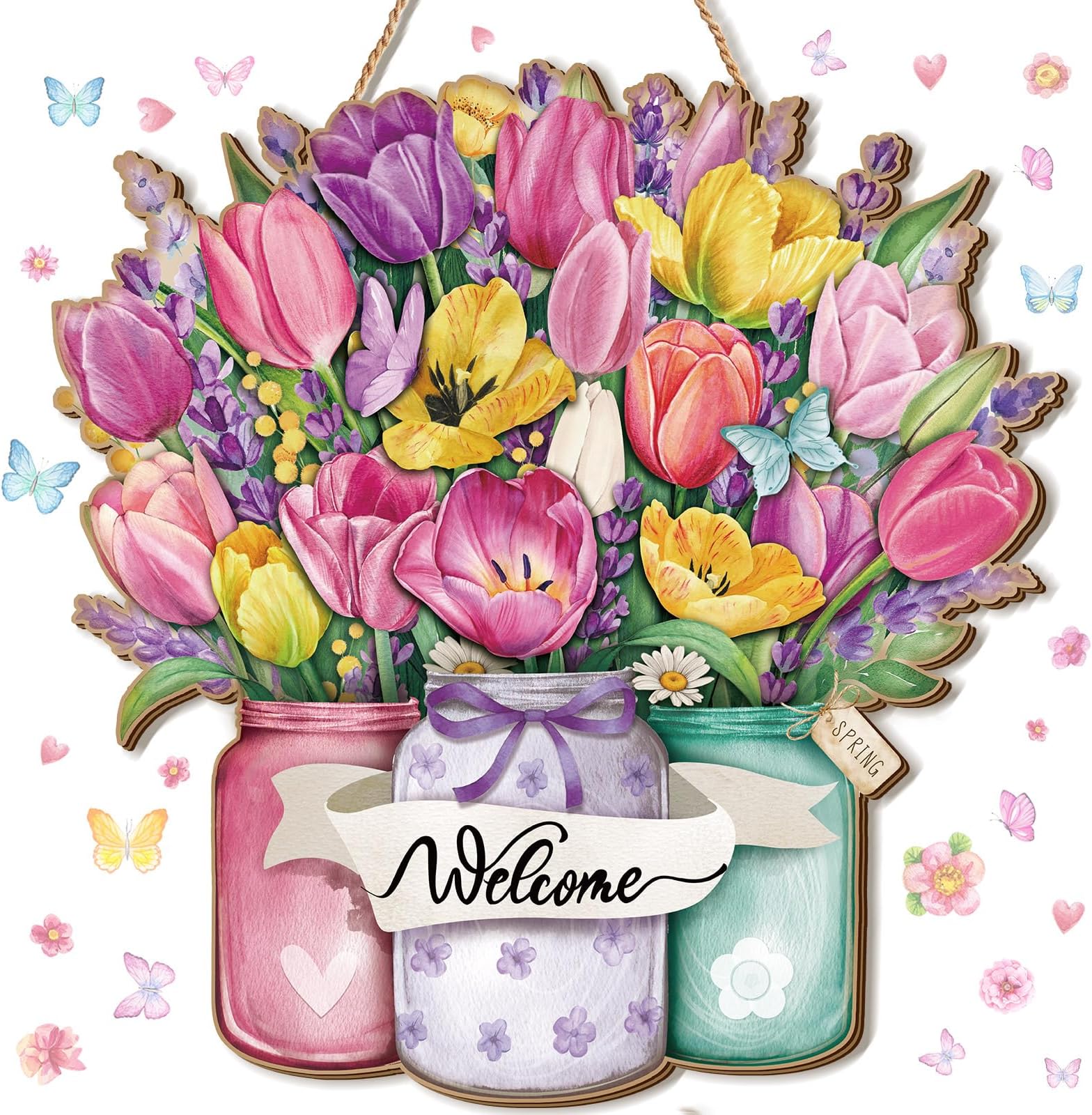 Amazon.com : Hello Spring Door Sign Colorful Floral Spring Hanging Sign ...