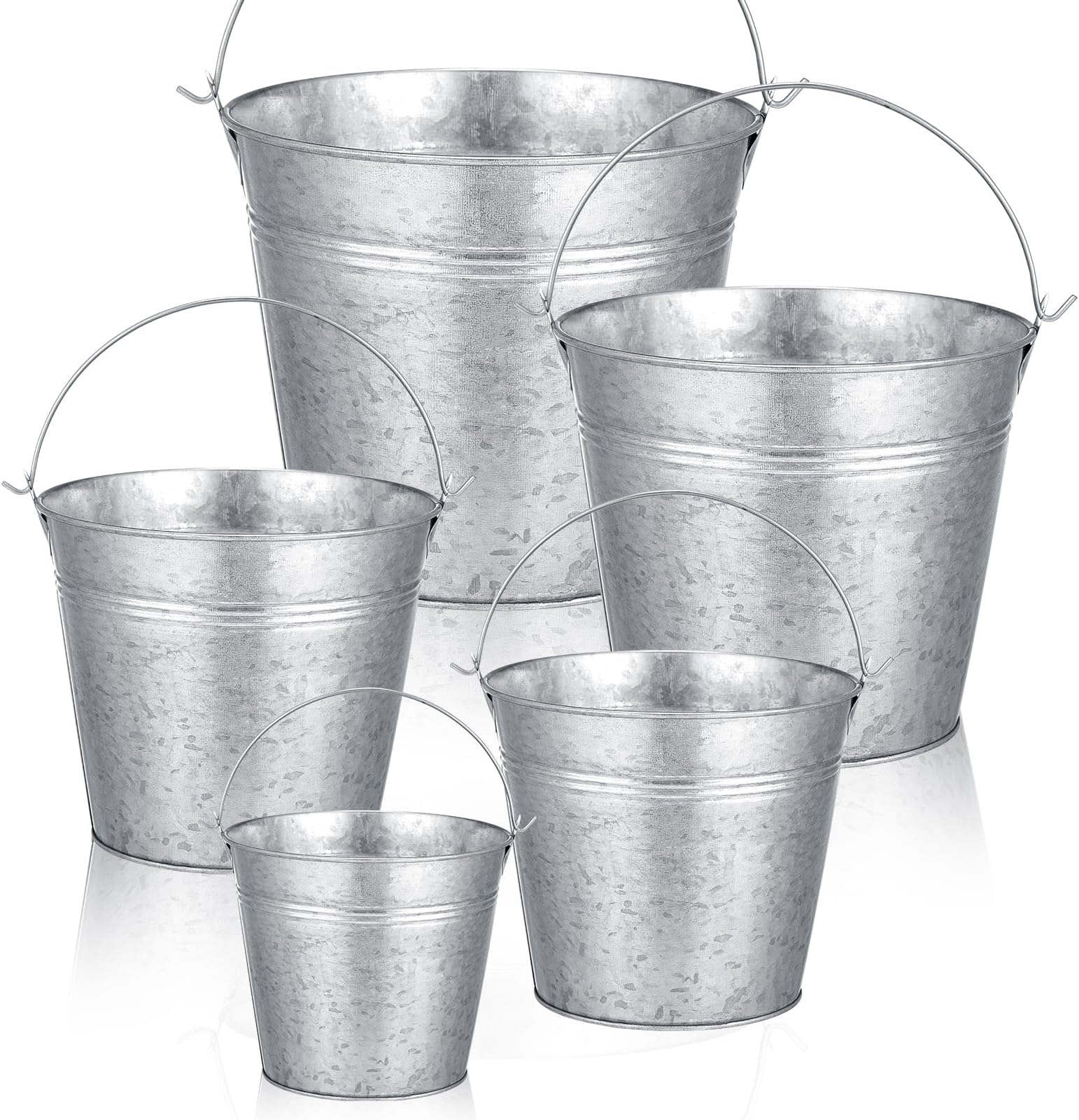 Amazon.com: Juvale 6 Pack Small Galvanized Metal Buckets with Handles ...