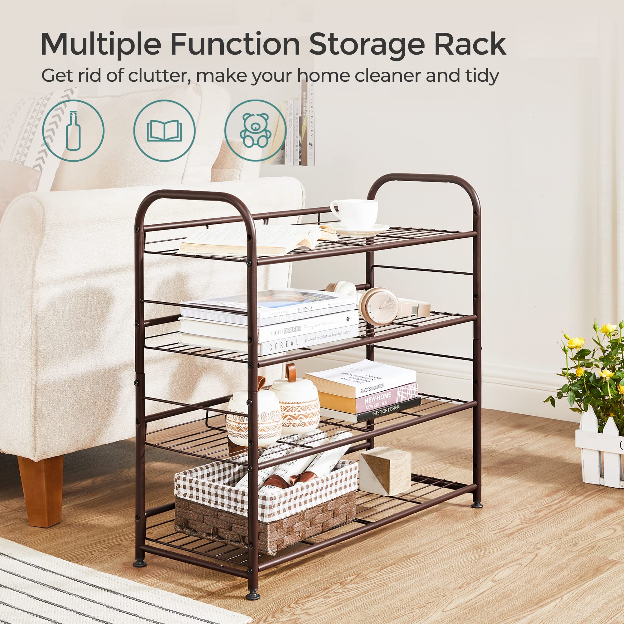 SONGMICS Stackable Shoe Rack, 4 Tier Metal Shoes Rack Storage Shelf ...