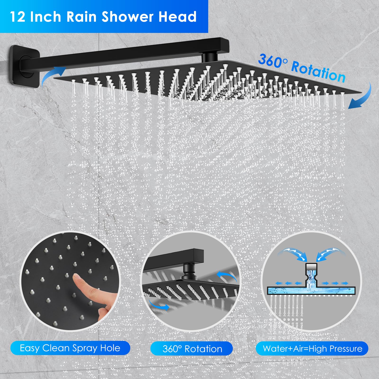 Snapklik.com : Anysig Shower Faucet Set, 12.5" Matte Black Shower Head And Handle Set, Rainfall ...