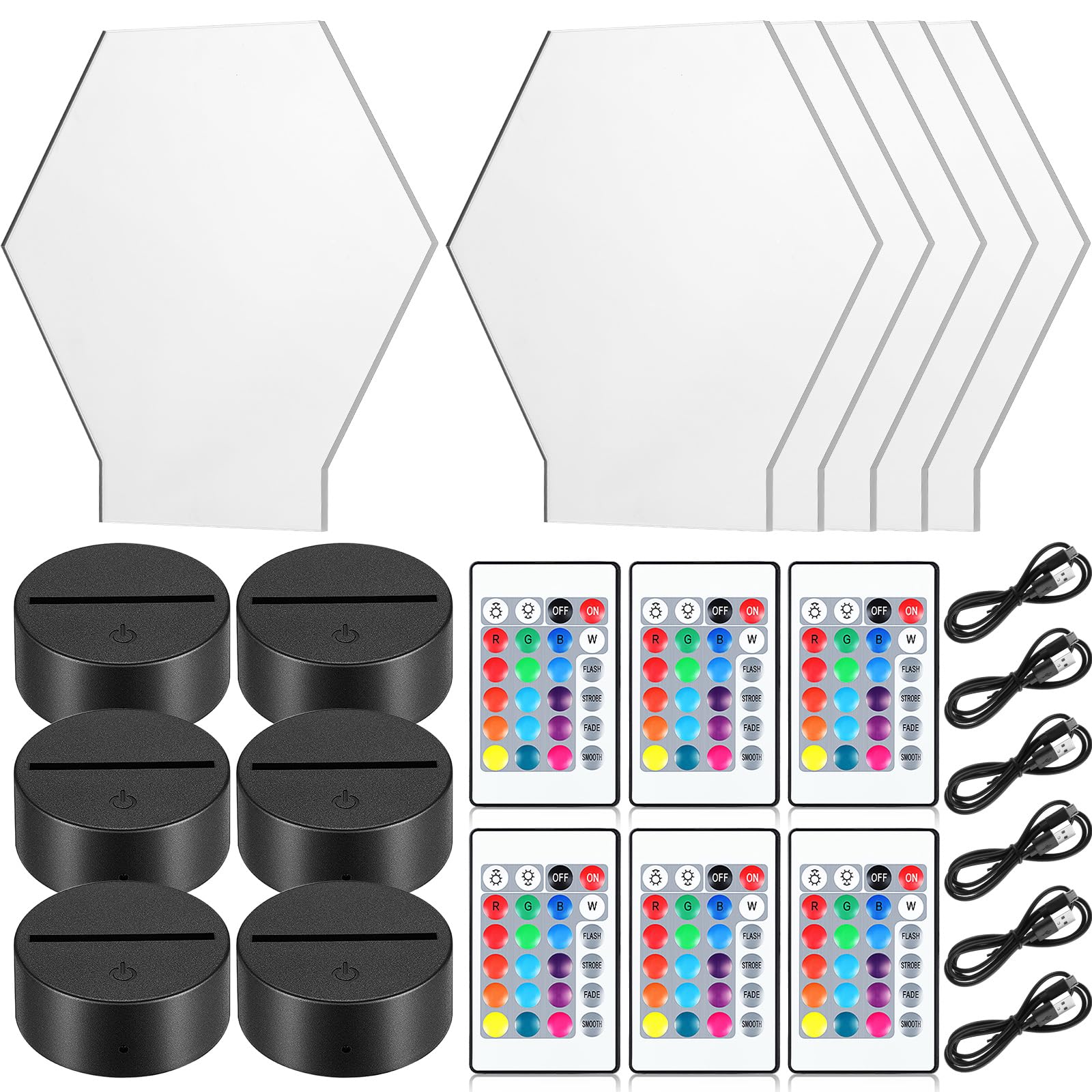 Honoson 6 Sets 3D Night LED Light Lamp Bases Including 6 Light Display ...