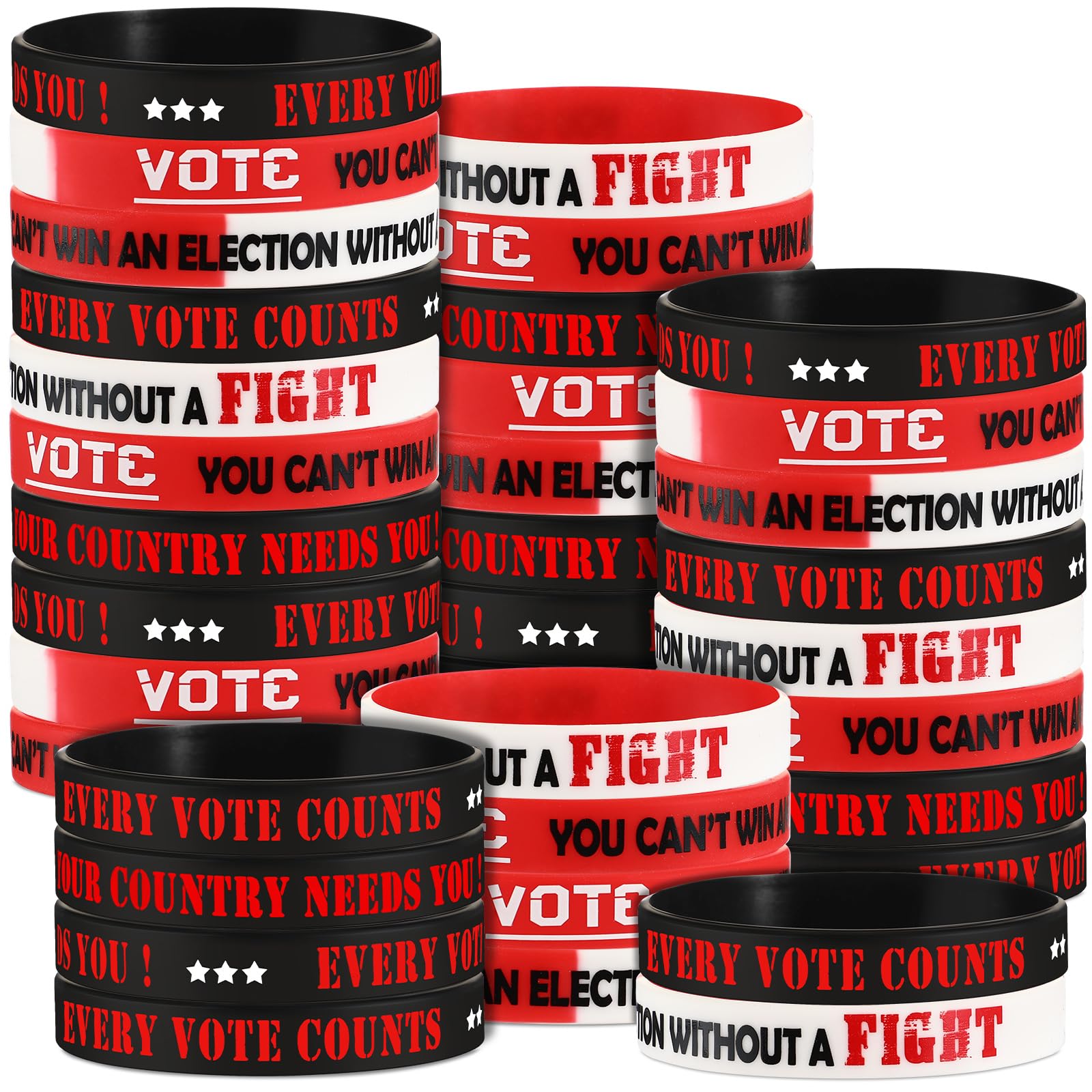 Amazon.com : Retrowavy 50 Pcs Vote Bracelets Red and White Silicone ...