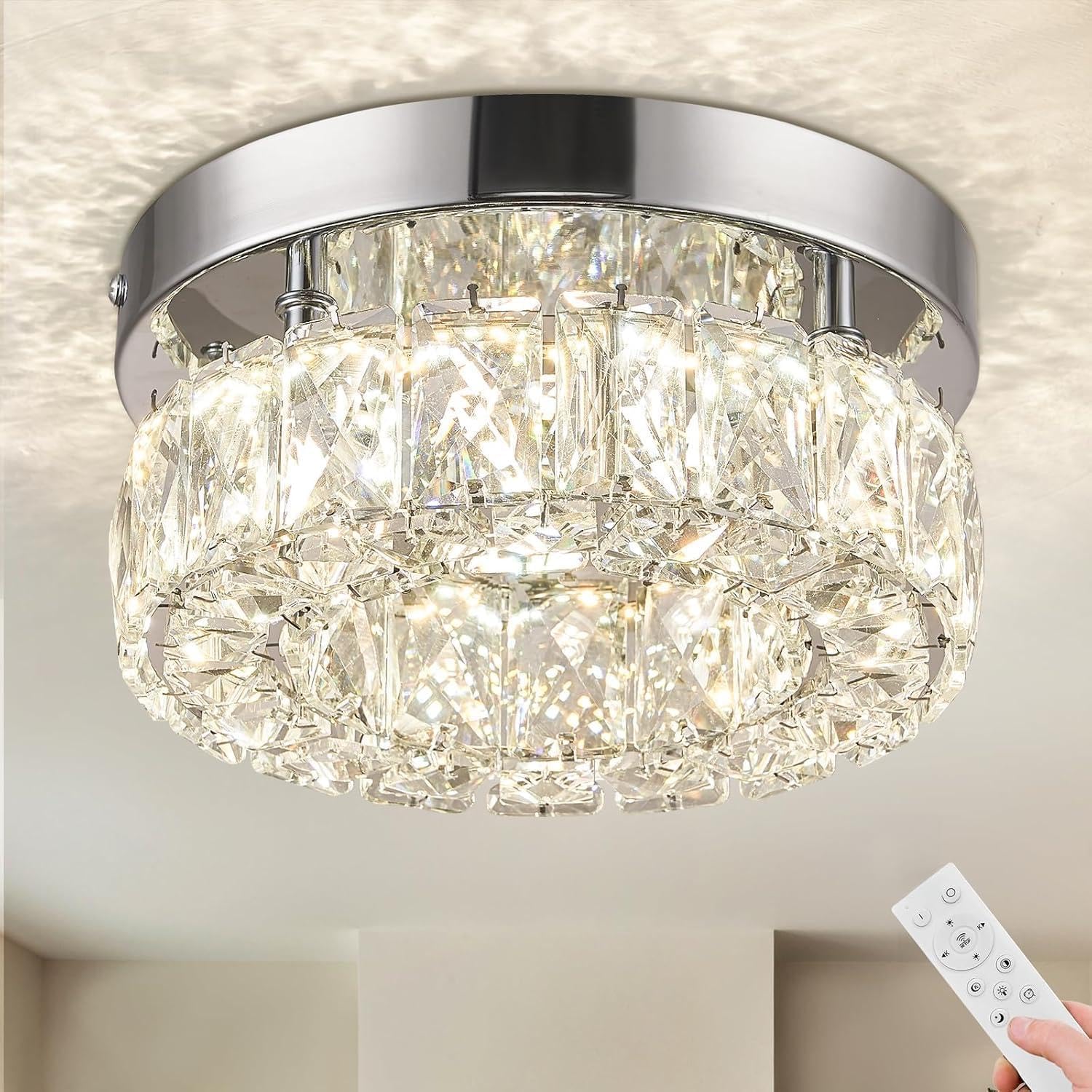 LEONTYNE 7.9 inch Dimmable Modern Crystal Chandeliers Mini LED Ceiling ...