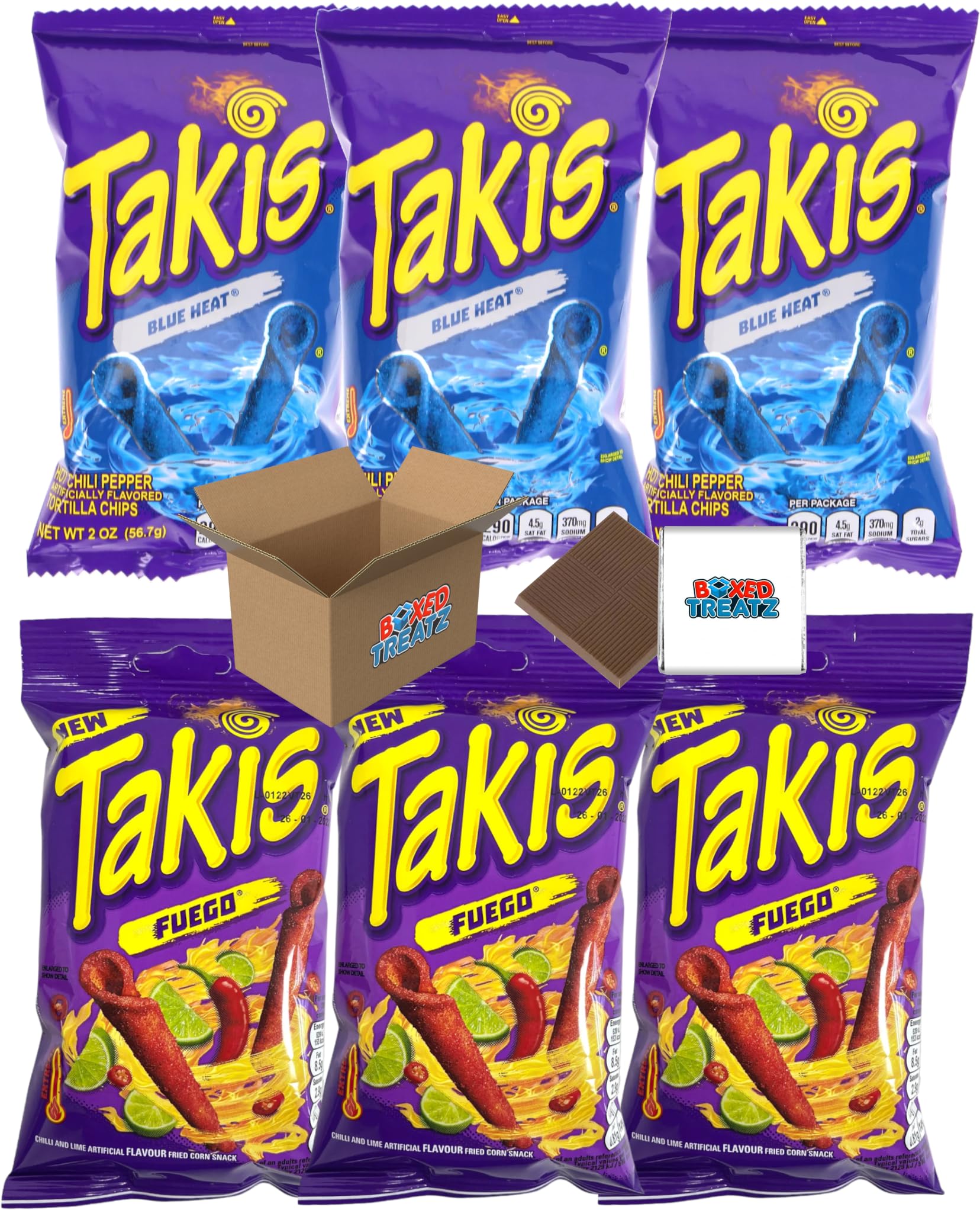 Takis Mix Party Pack includes - 3x55g Fuego Flavour & 3x28.4g Blue Heat ...
