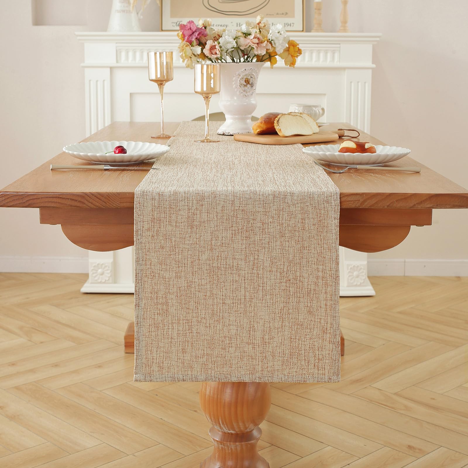 Amazon.com: Alsoo Beige Linen Table Runners 60 Inches Long Rustic Small ...