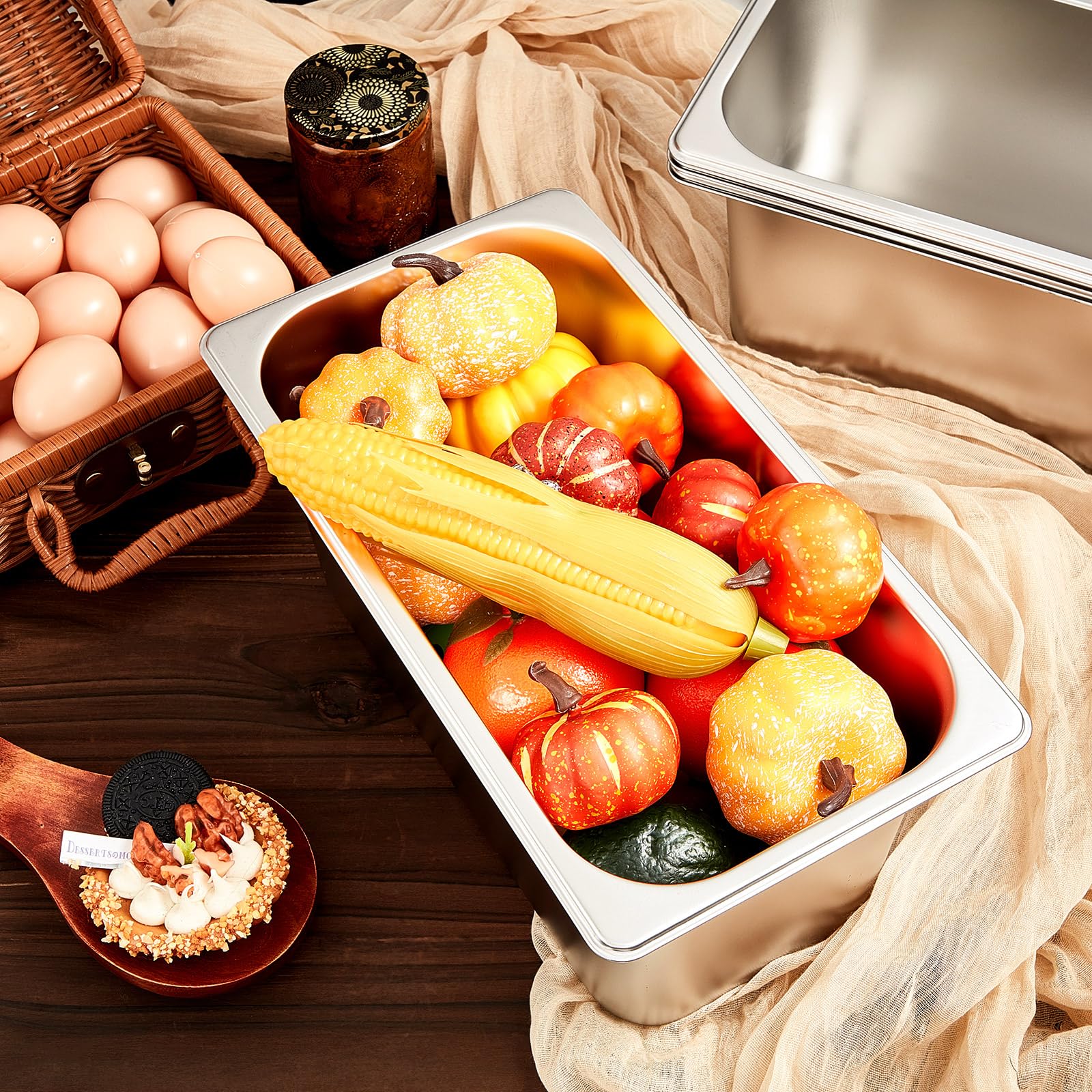 Hsei 4 Pack Hotel Pan 1/3 Size 6" Deep Steam Table Pan Stainless Steel ...