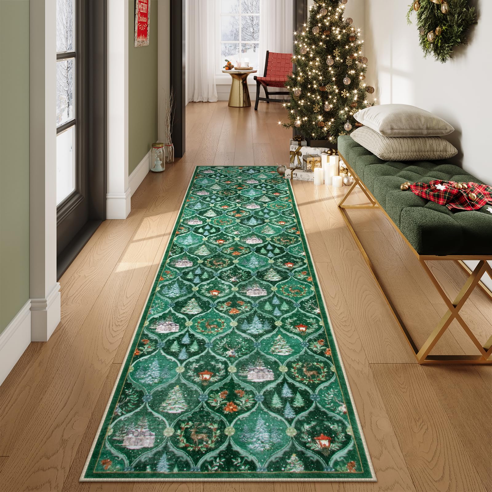 Amazon.com: Lahome Moroccan Trellis Christmas Runner Rug, 2x8 Green ...
