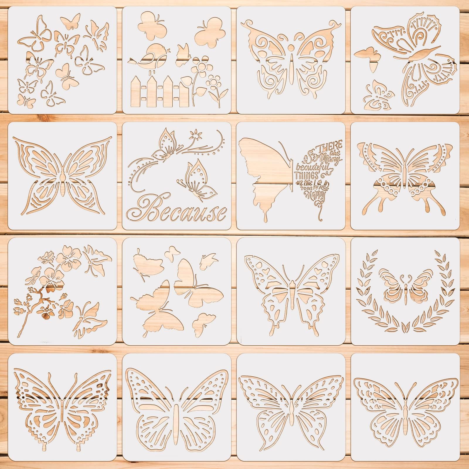 BLMHTWO 16 Piece Butterfly Stencils for Crafts - Reusable Plastic ...