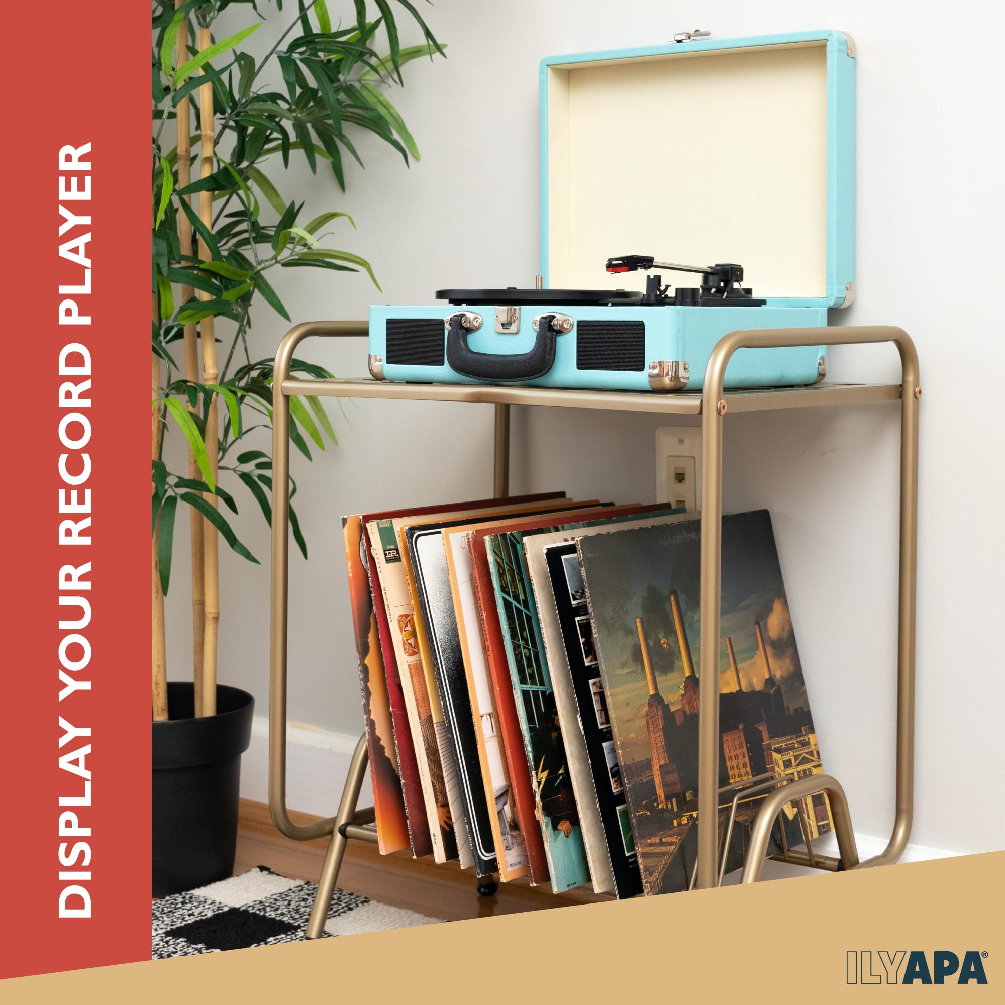 Snapklik.com : Ilyapa 2-Tier Gold Metal Record Player Stand