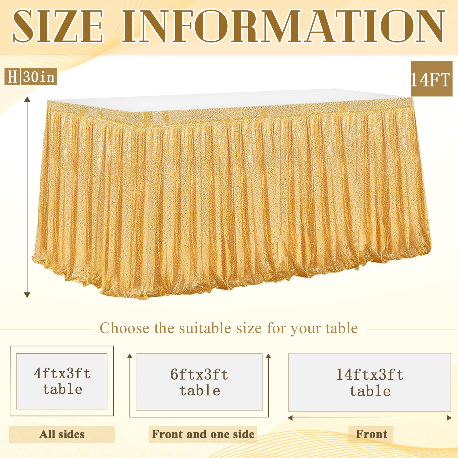 Snapklik.com : Gold Sequin Table Skirt For Rectangle Tables 14FT Long ...
