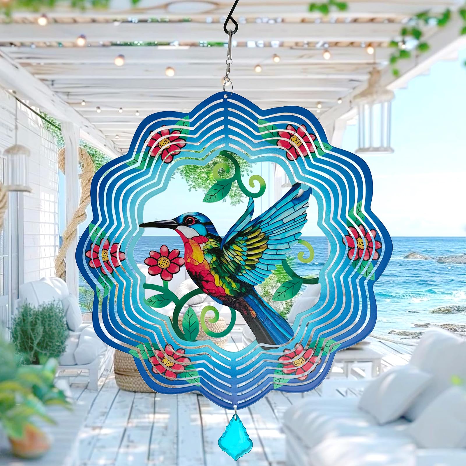 Amazon.com: Hummingbird Metal Wind Spinners - 12 Inch Hanging Metal ...