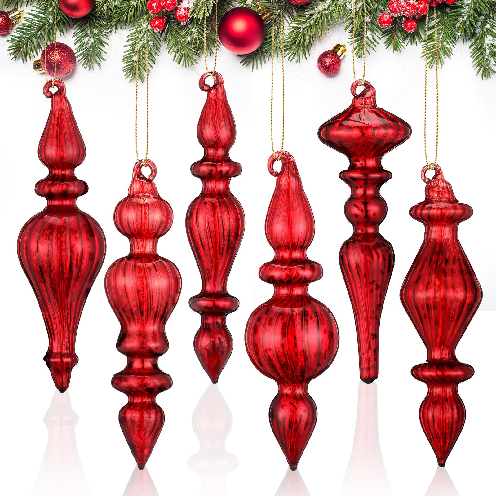 Amazon.com: Liliful 6 Pcs 6.3 Inch Red Mercury Glass Finial Christmas ...