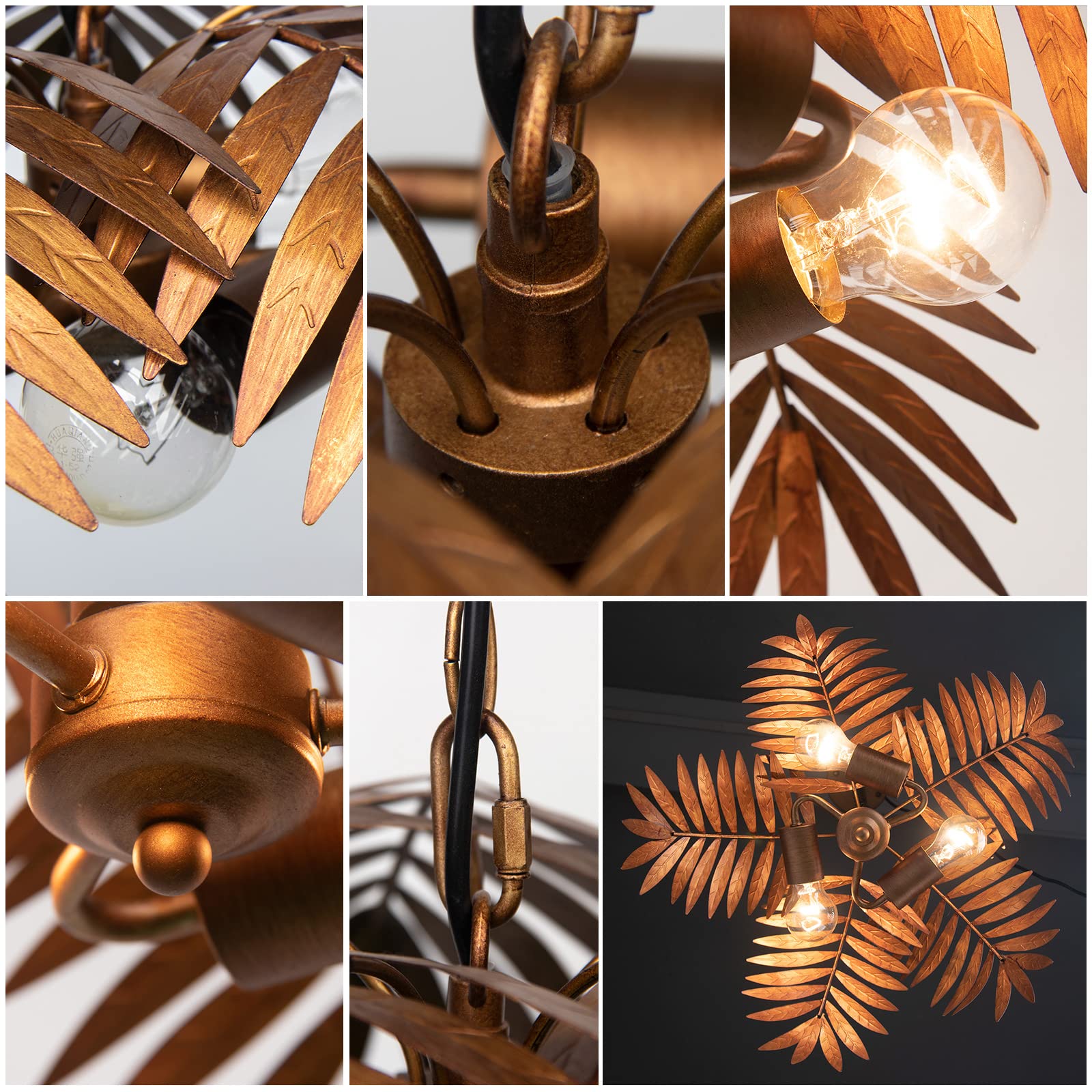 JCPYIUL Vintage Adjustable Tropical Coconut Tree Chandelier Rustic ...