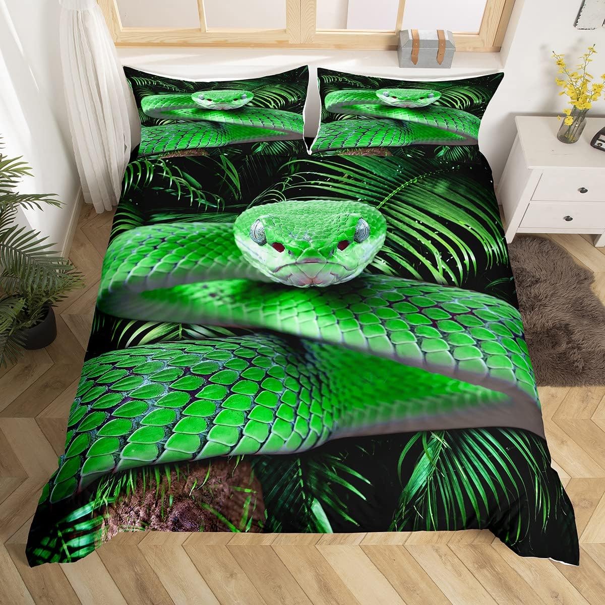 Amazon.com: Snake Bed Sets Twin, Green Snake Duvet Cover For Kids Boys ...