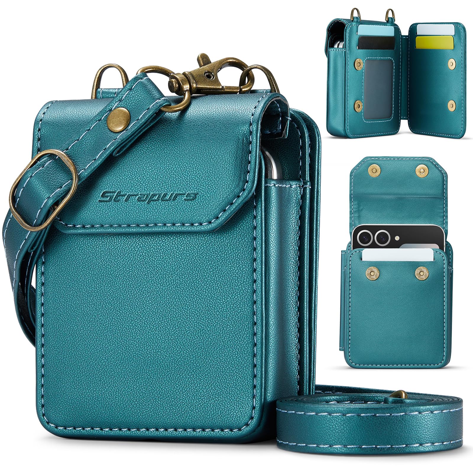 Amazon.com: Strapurs fit for Galaxy Z Flip 6 5 4 3 Case Wallet ...