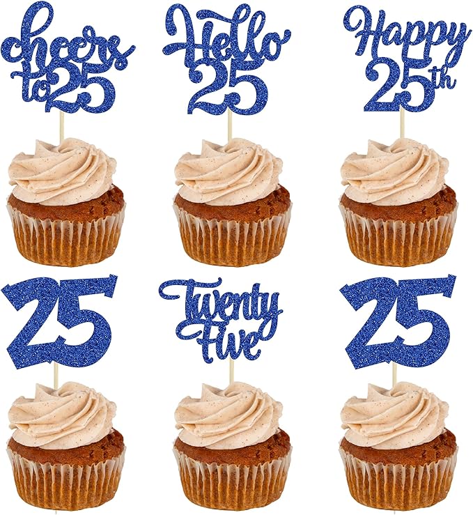 Amazon.com: 30pcs 25th Birthday Cupcake Toppers - 25th Anniversary ...