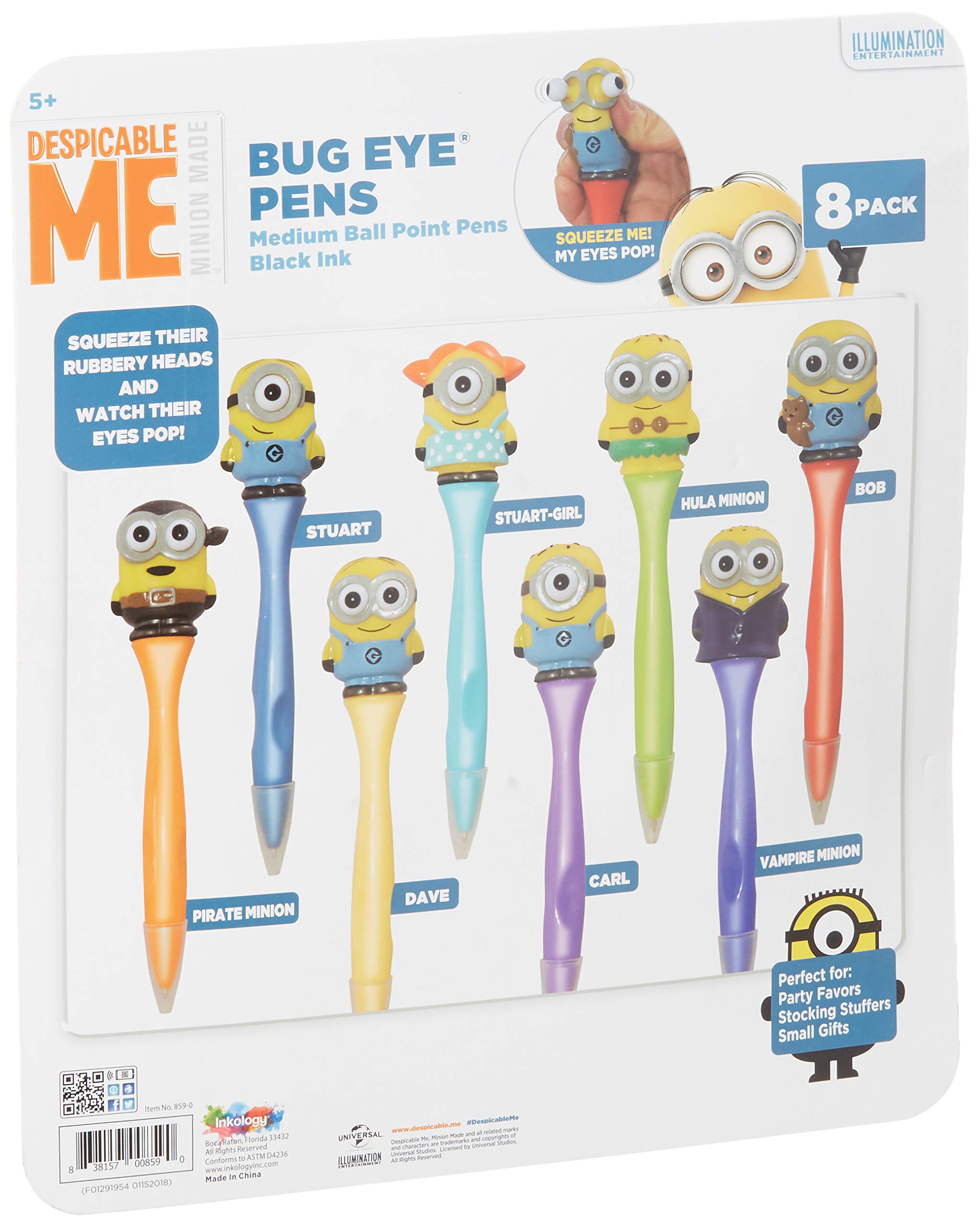 Inkology Bug Eye Minion Pen, Medium Point, Black Ink, Pack of 8: Buy ...
