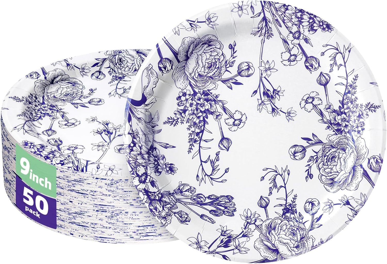 Amazon.com: Blue White Floral Paper Plates Blue Flower Disposable ...