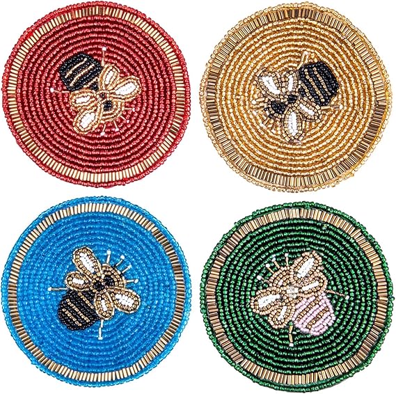 Amazon.com: STP GOODS Handmade Beaded Coaster Bee Set of 4 (Green, Blue ...