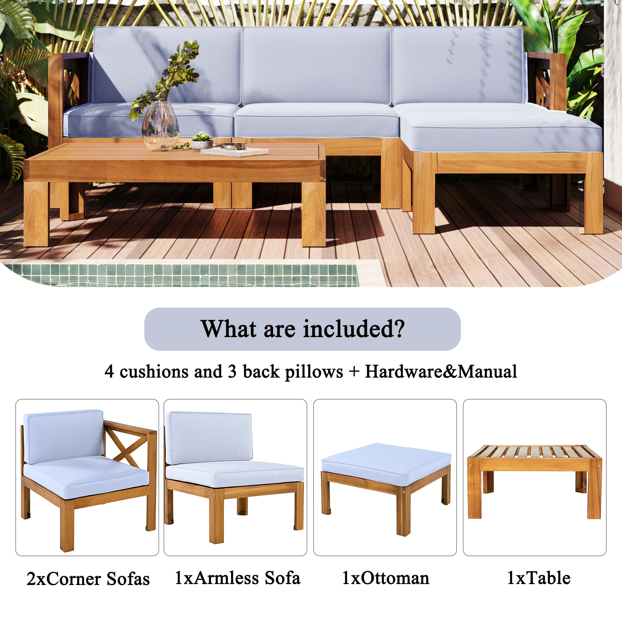 Snapklik.com : Merax Patio Furniture Sets 5 Pieces, Solid Wood ...
