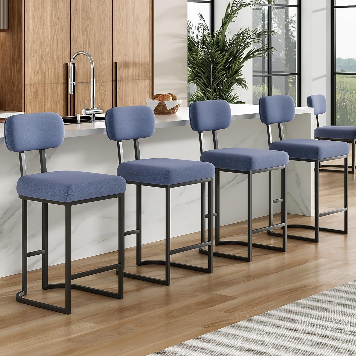 Amazon.com: Farini Bar Stools Set of 4,Mid Century Modern Bar Chairs ...
