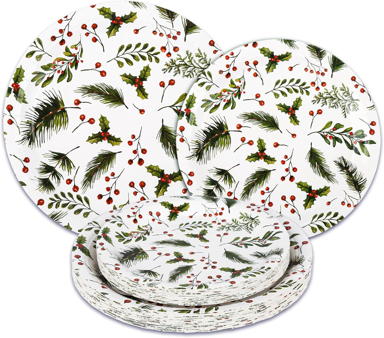 Amazon.com: Elyxio 48Pcs Christmas Paper Plates Holly Berries ...