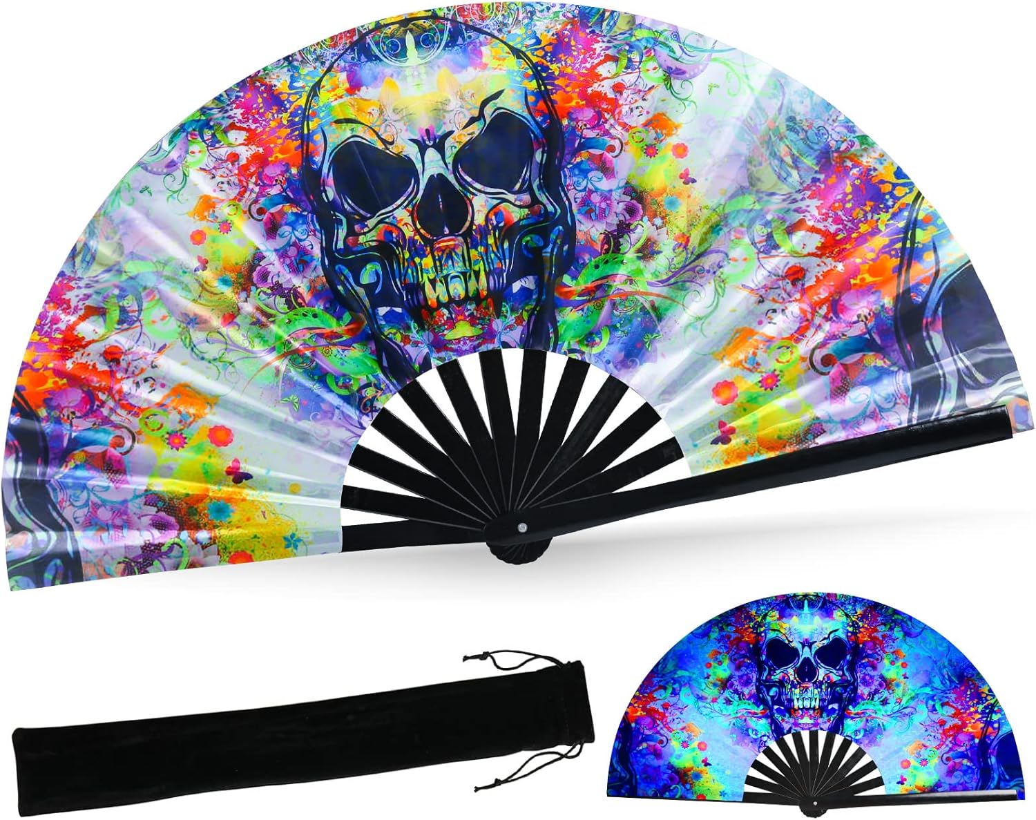 Amazon.com: SYNTECSO Folding Hand Fan for Rave, UV Glow Fan, Large ...