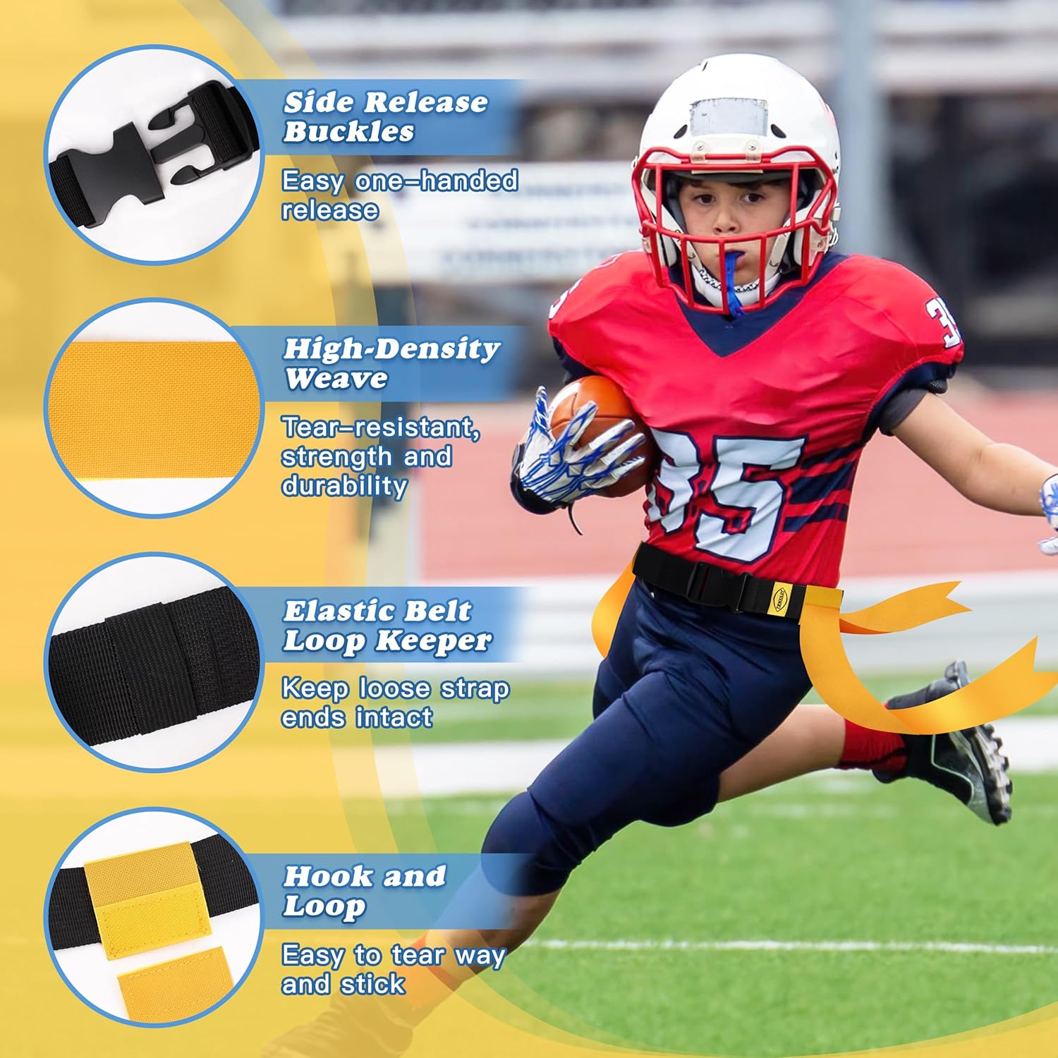 Flags For 14-Player Set - 42 Flags With Belts (Red/Blue) Flag Football