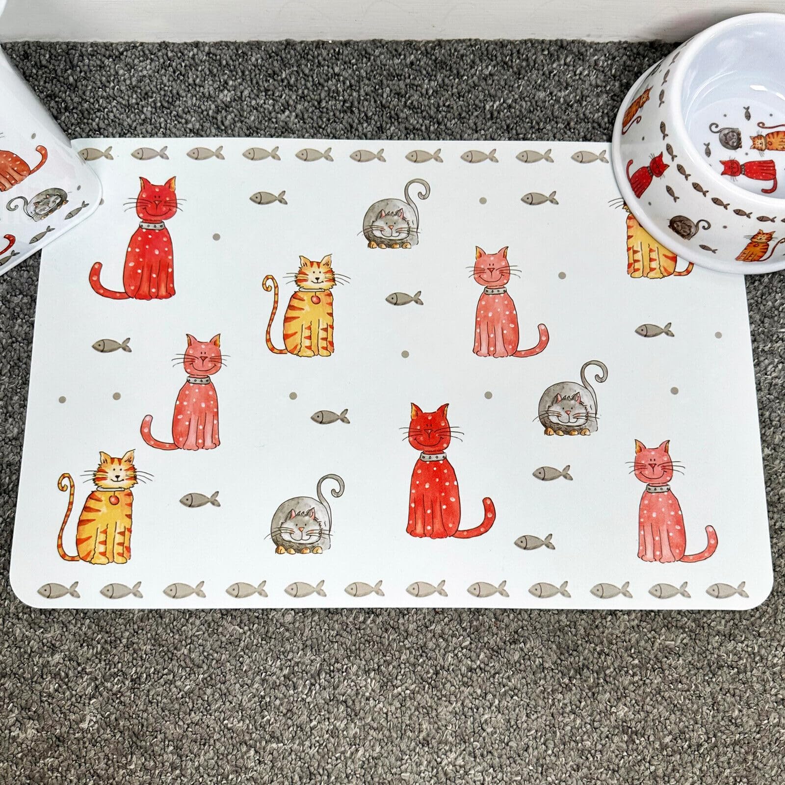 Cat Placemat 45x30cm White Kitten Crew Rectangle Plastic Pet Feeding Plastic Food Mat : Amazon ...