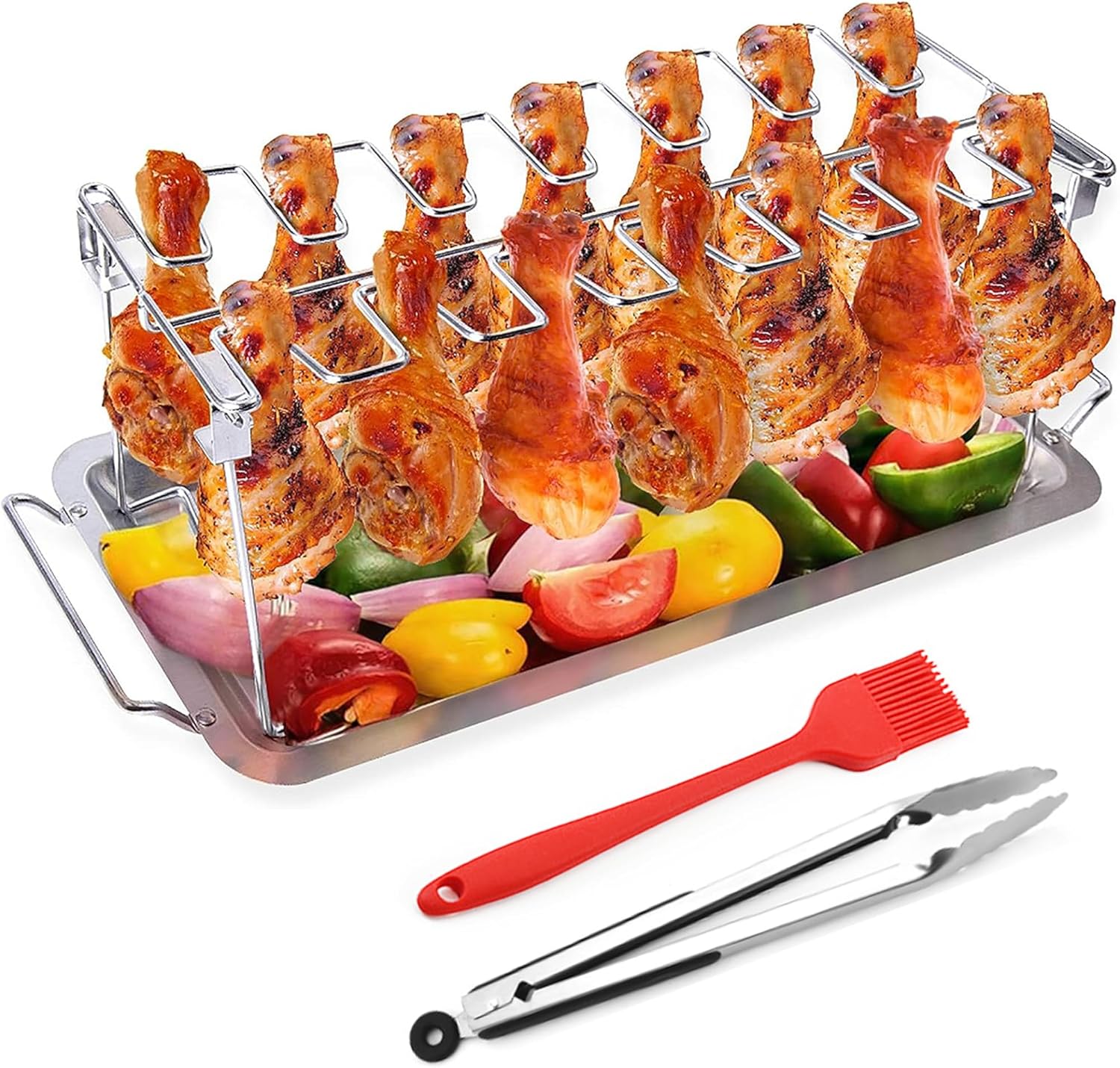 XFLYP Chicken Roaster Rack, Vertical Roaster Holder with Drip Pan ...