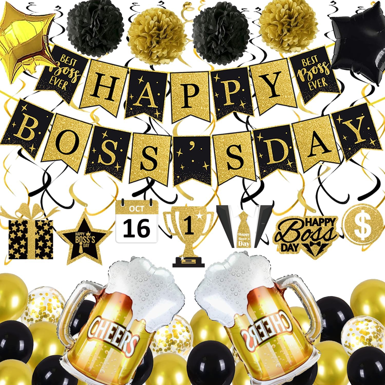 Amazon.com: Gold Boss Day Decorations For Office Happy Boss Day ...