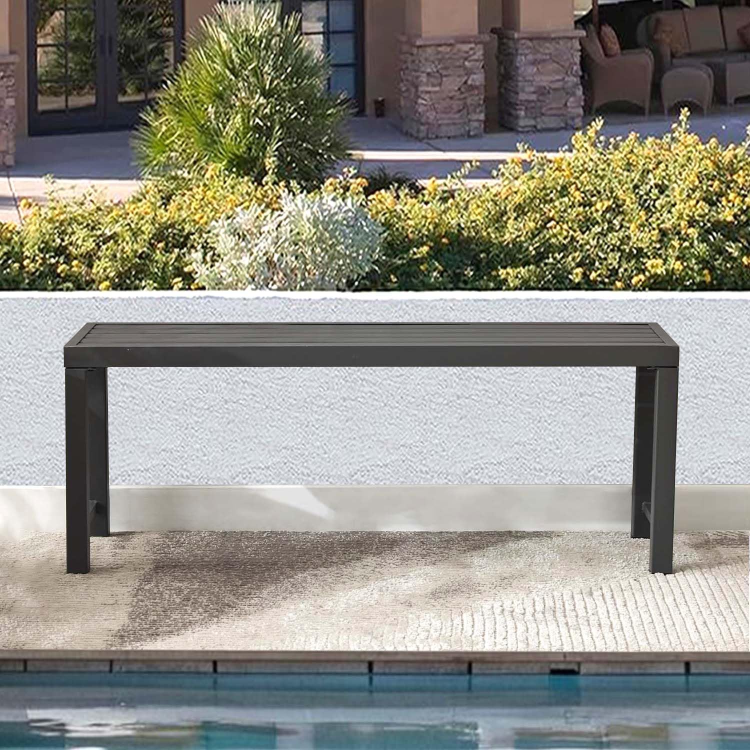Amazon.com: Outdoor Metal Backless Bench, 46" Patio Garden Bench for ...