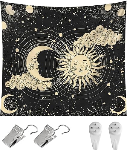 Sun And Moon Tapestry,Wall Hanging Sun Moon Stars Tapestries Aesthetic ...