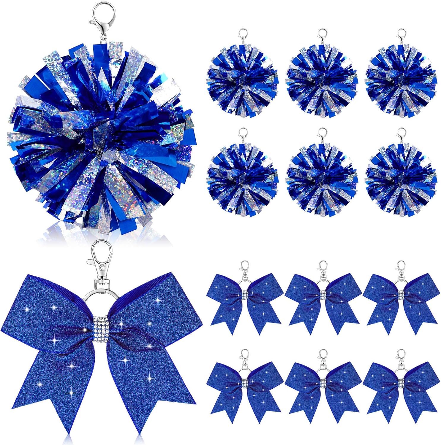 Amazon.com: Remuuly 12 Pcs Cheer Bow Keychain With Glitter Blue Pom Pom ...