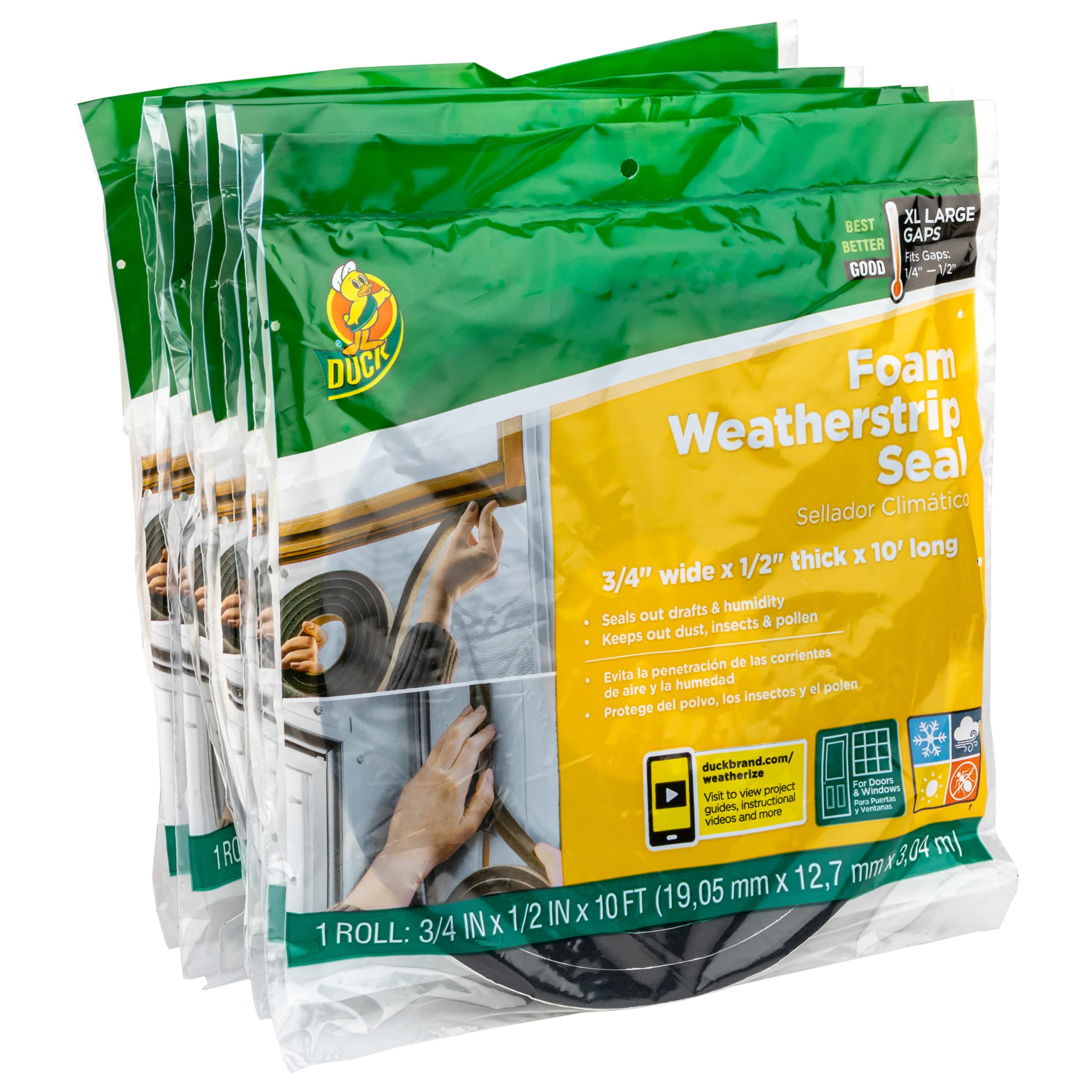 Duck Brand Self Adhesive Foam Weatherstrip Seal for Extra Large Gaps ...