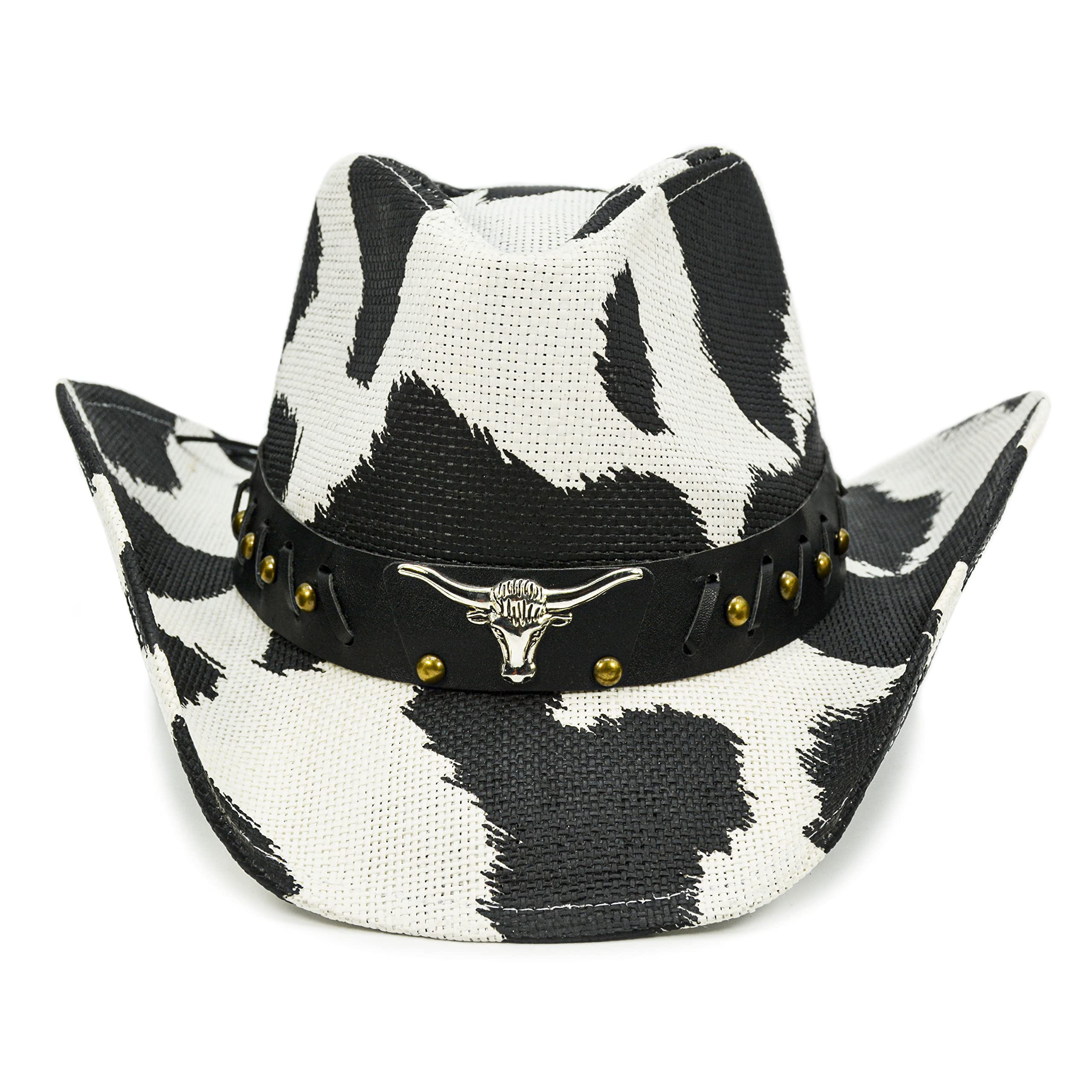 FLUFFY SENSE. Cow Print Cowboy Hat for Women Funny Cowgirl Hat - Straw ...