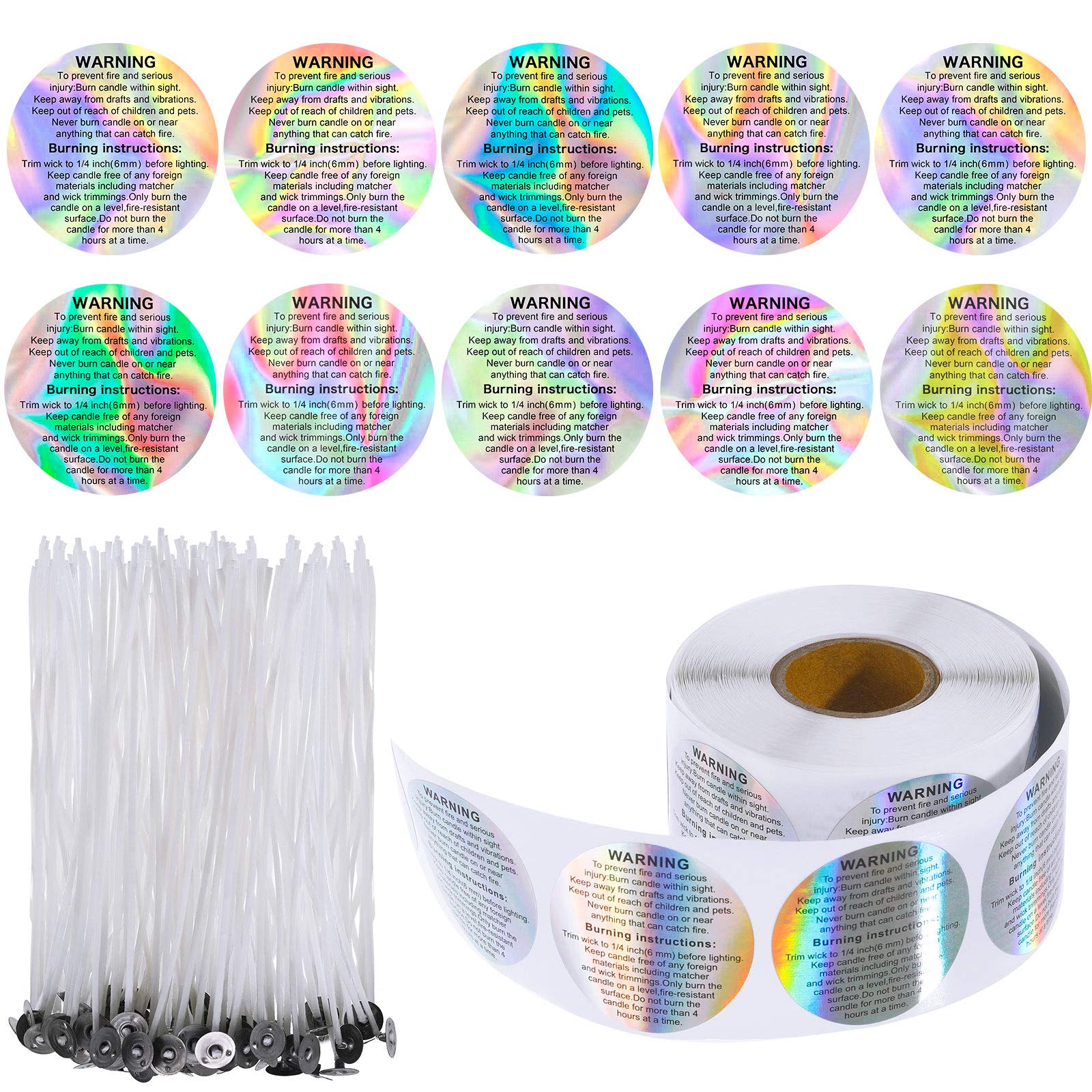 Buy 500 Pieces Holographic Candle Warning Labels Stickers Round Candle ...