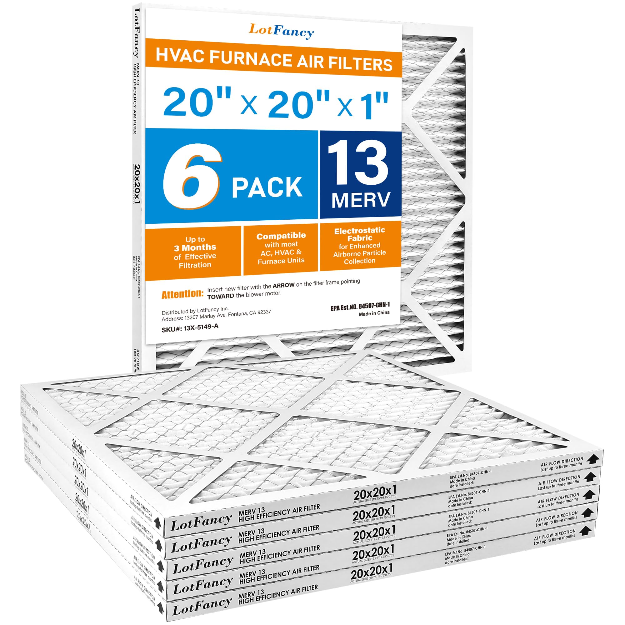 LotFancy 20x20x1 Air Filters, MERV 13 AC Furnace Filters, 6 Pack ...