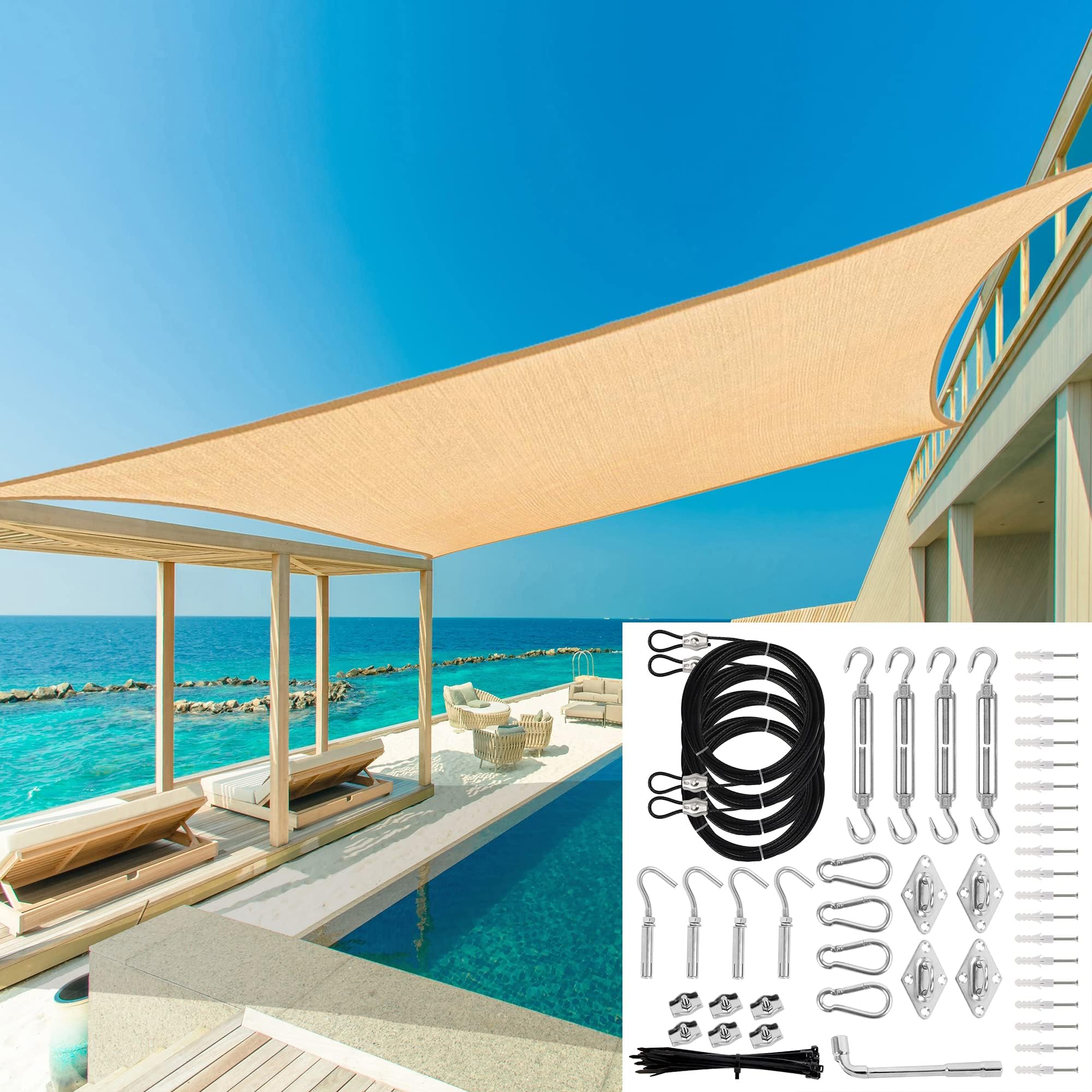 Amazon.com: Sun Shade Sail 23'x23' with Grommets Sand & Shade Sail ...