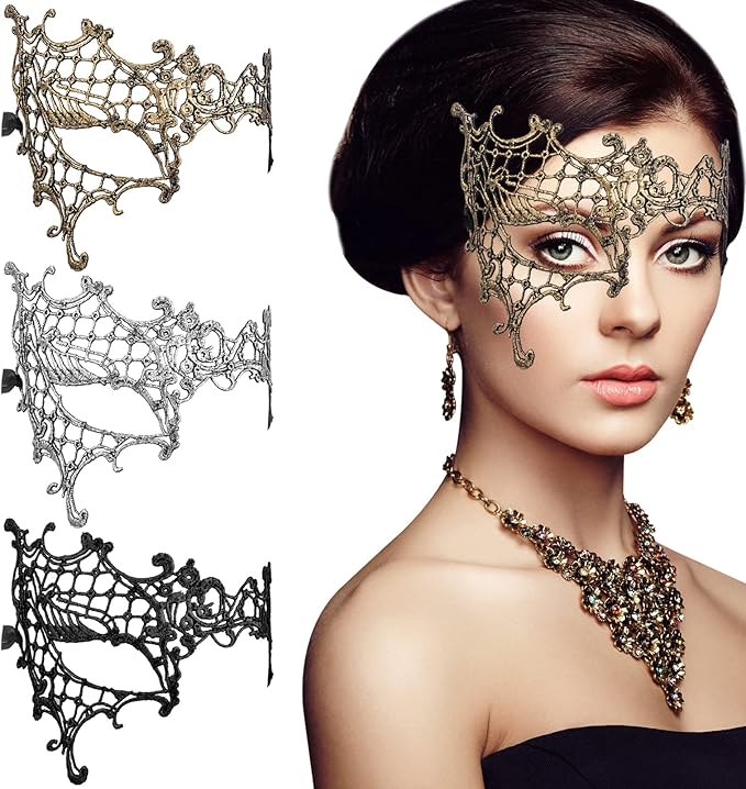 Amazon.com: Sibba 3 Pieces Mascarade Masks for Women Sexy Lace Venetian ...