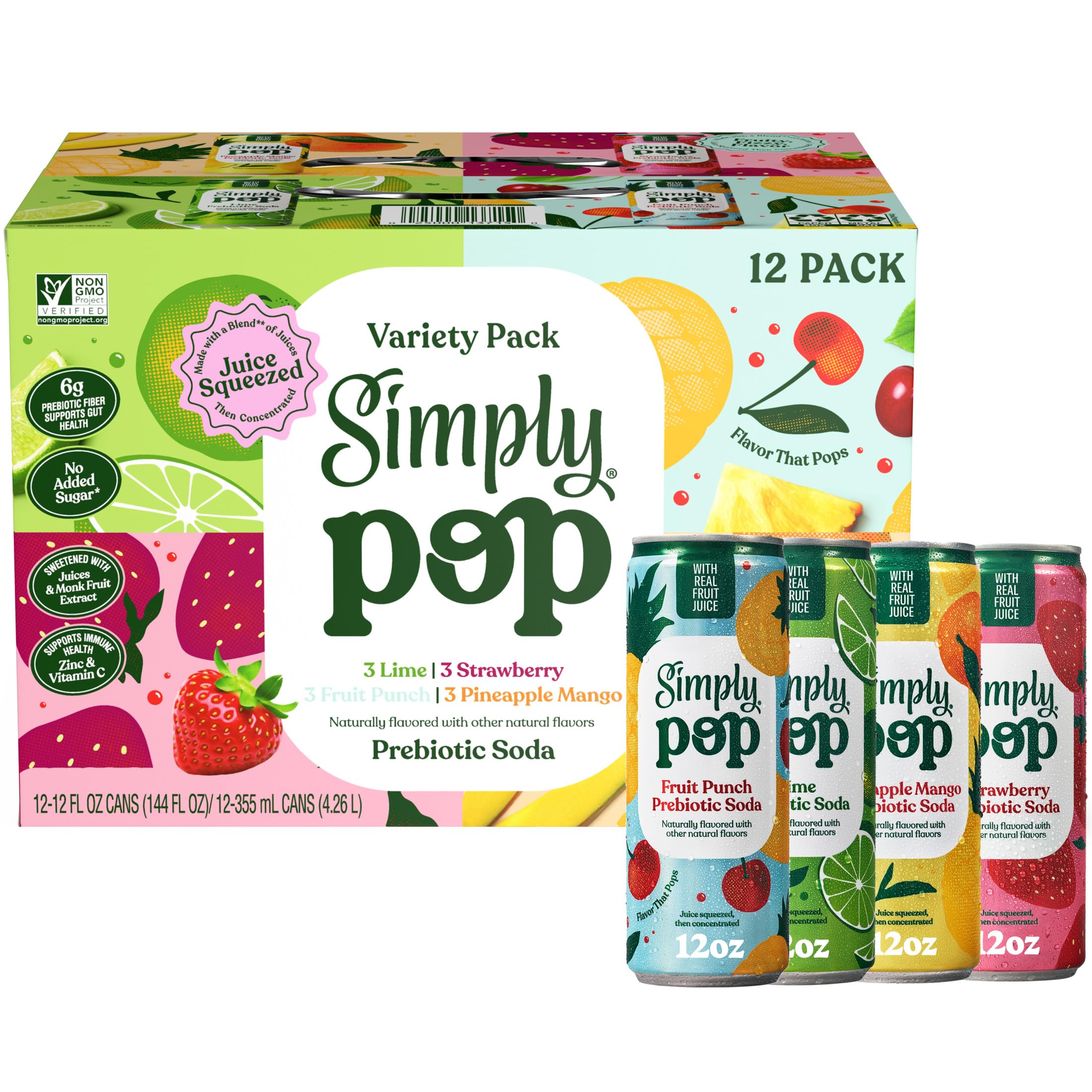 Snapklik.com : Simply POP Prebiotic Soda Variety Pack Cans