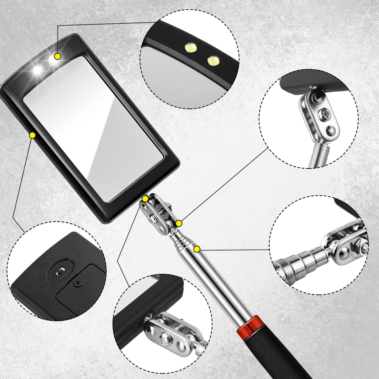 Snapklik.com : 3 Pieces Telescoping Inspection Mirror Round Square ...