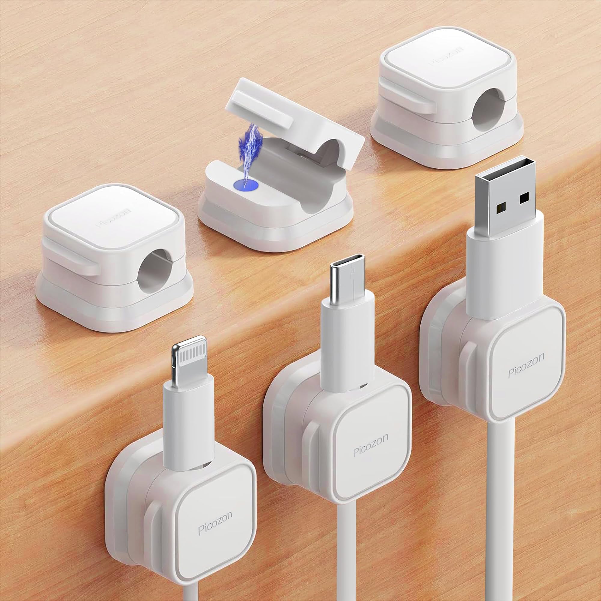 6 Pack Magnetic Cable Clip Organizer Cord Holder, Picozon Adhesive ...