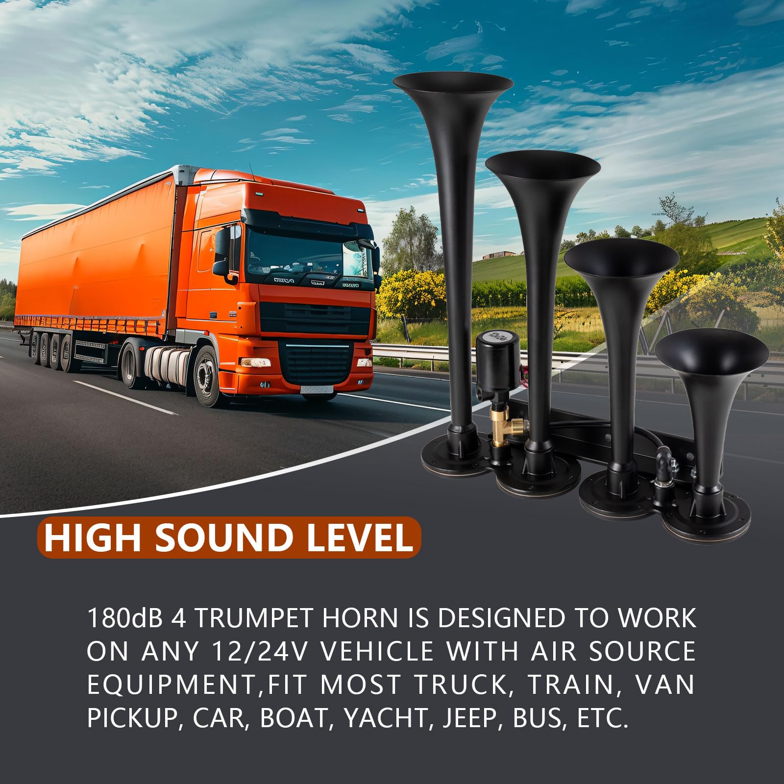 Snapklik.com : BANHAO Truck Air Horn 4 Trumpet Horns Train Horn Kit For ...