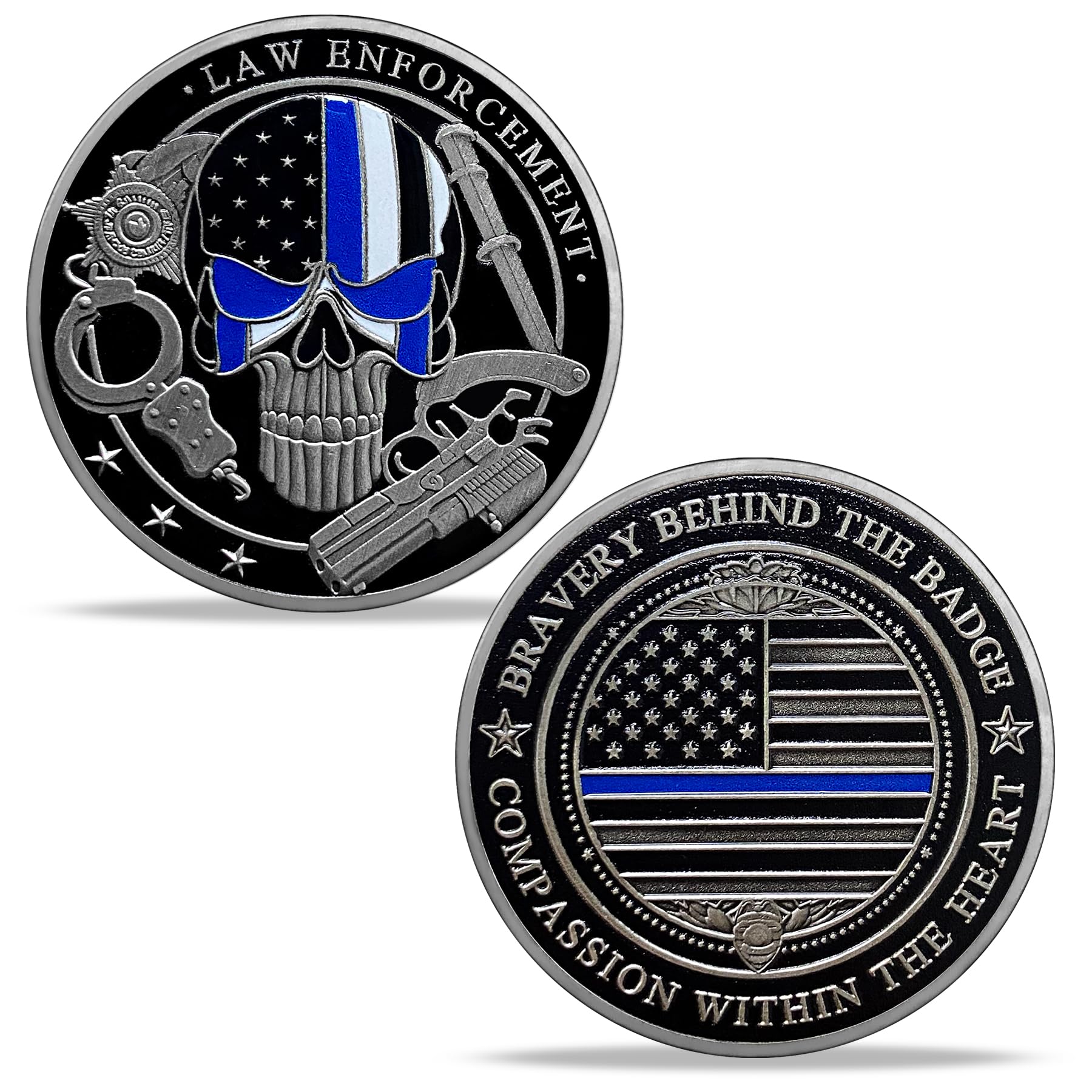 Amazon.com : Police Challenge Coins Skull Thin Blue Line Law ...