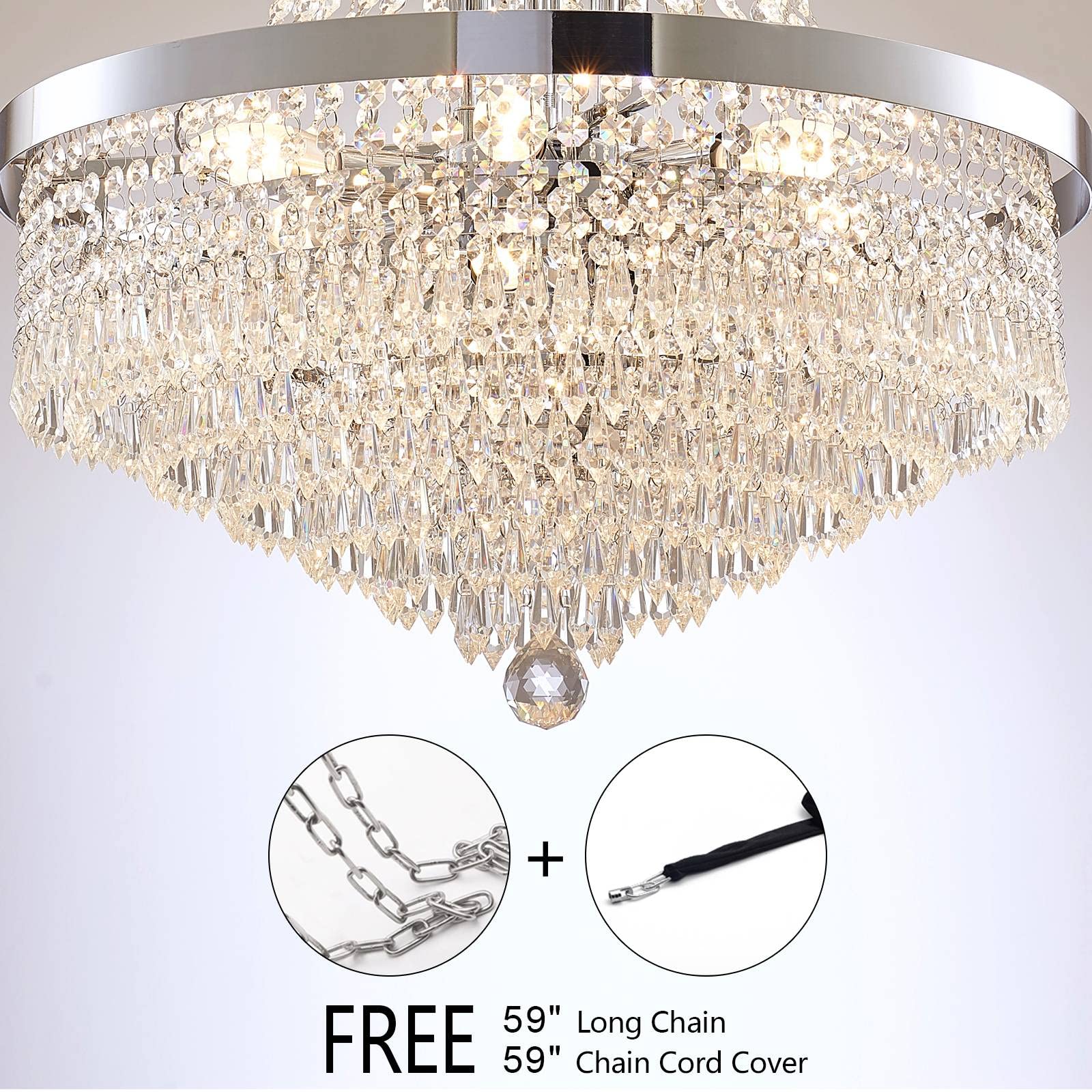 BEIRIO 14-Lights Luxury Chrome Finish Classic Empire Style Rain Drop K9 ...